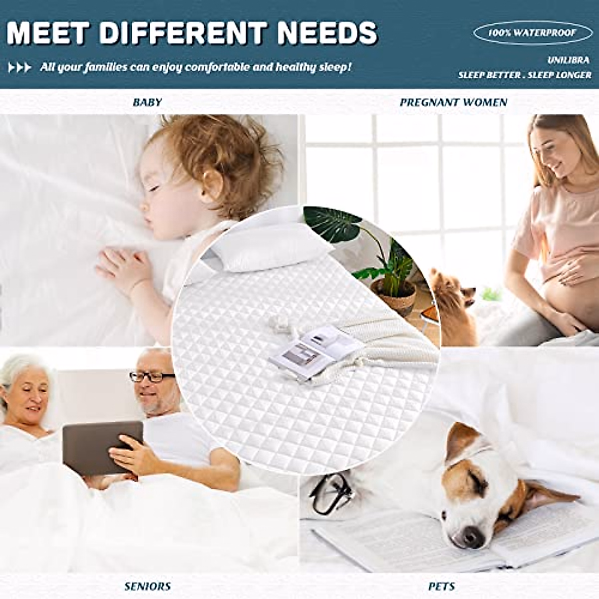 Queen Mattress Cover Waterproof, Deep Pocket Mattress Pad Protector Fits to 6''-21'', Breathable Hollow Cotton Filling Quilted Mattress Protector for Queen Size