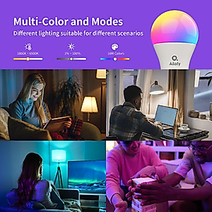 Ailofy LED Smart Light Bulbs, 16M Color Changing Dimmable, Works with Alexa & Google Assistant, RGBCW Colored Bulb, WiFi Light Bulbs, A19 E26, 9W 800LM, 1800K-6500K Tunable White, 4 Pack