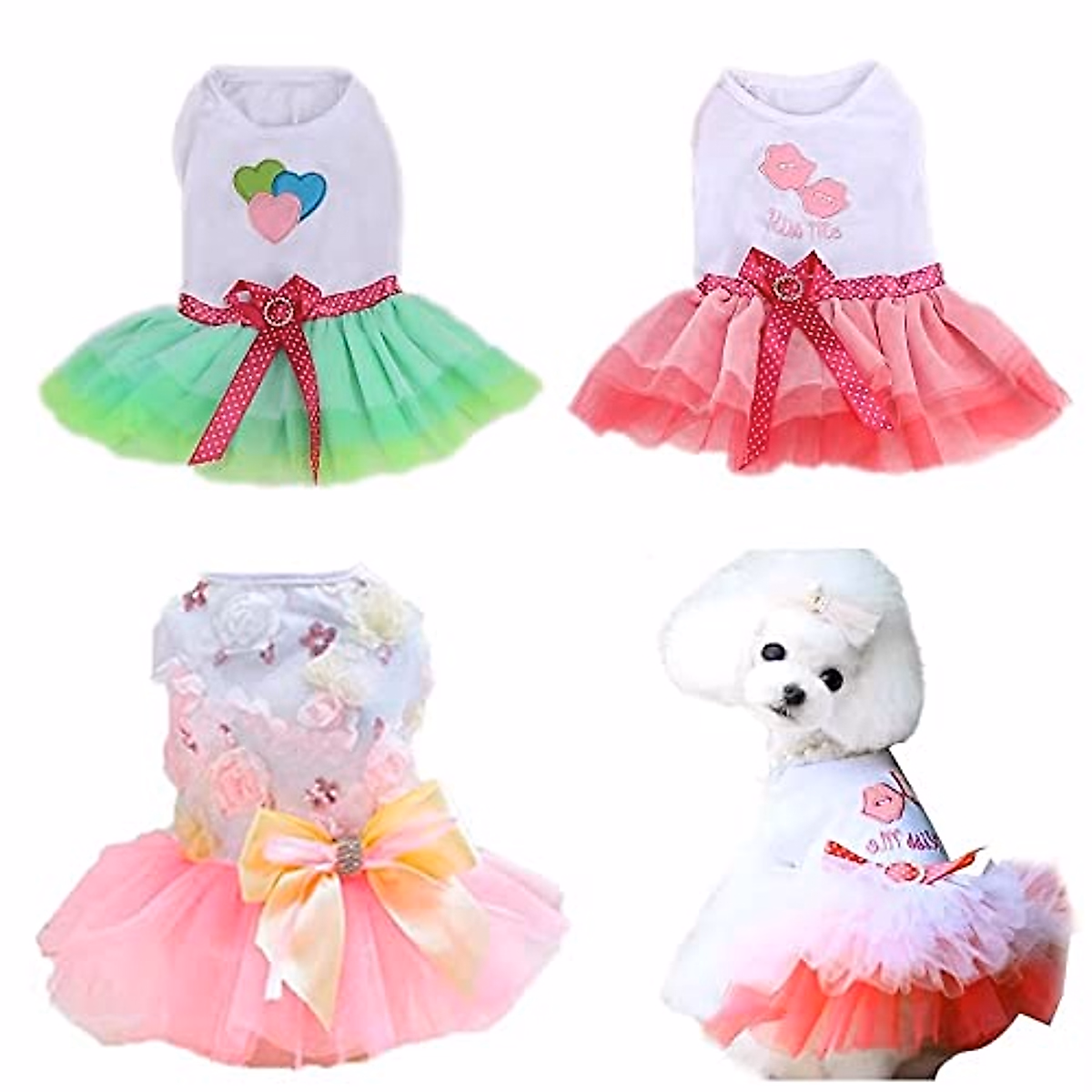 Clopon Dog Dress Puppy Birthday Clothes for Medium Yorkie Dogs Christmas Tiny Girl Floral Princess Dress L