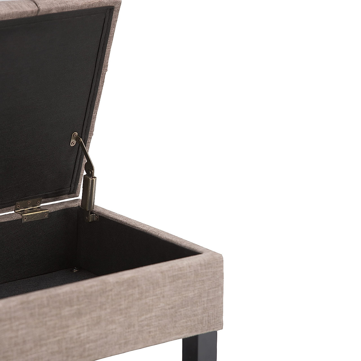 SIMPLIHOME Saxon 43 Inch Wide Transitional Rectangle Storage Ottoman Bench in Fawn Brown Linen Look Fabric, For the Living Room and Bedroom