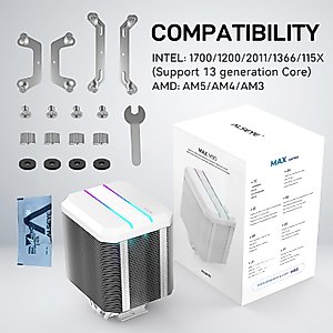 ALSEYE M90 CPU Cooler, Hidden Fan Designed Dual Tower Air-Cooled CPU Cooler with ARGB Light Effect Cover Compatible with Both Intel and AMD Platform, LGA1700 Supported (M90 White)
