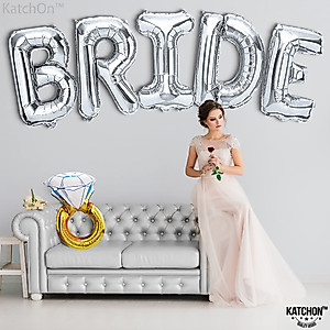KatchOn, Giant 40 Inch Bride Balloons Silver - Diamond Ring Balloons, 28 Inch | Silver Bride Balloons Bachelorette Party Decorations | Bride Decorations for Wedding Day, Bridal Shower Decorations