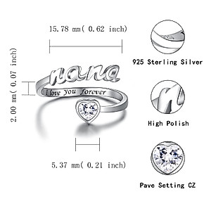 Infinity Mom Nana Ring 925 Sterling Silver Adjustable Ring for Mom Grandma Mothers Day Jewelry Gift (Infinity Nana Ring)