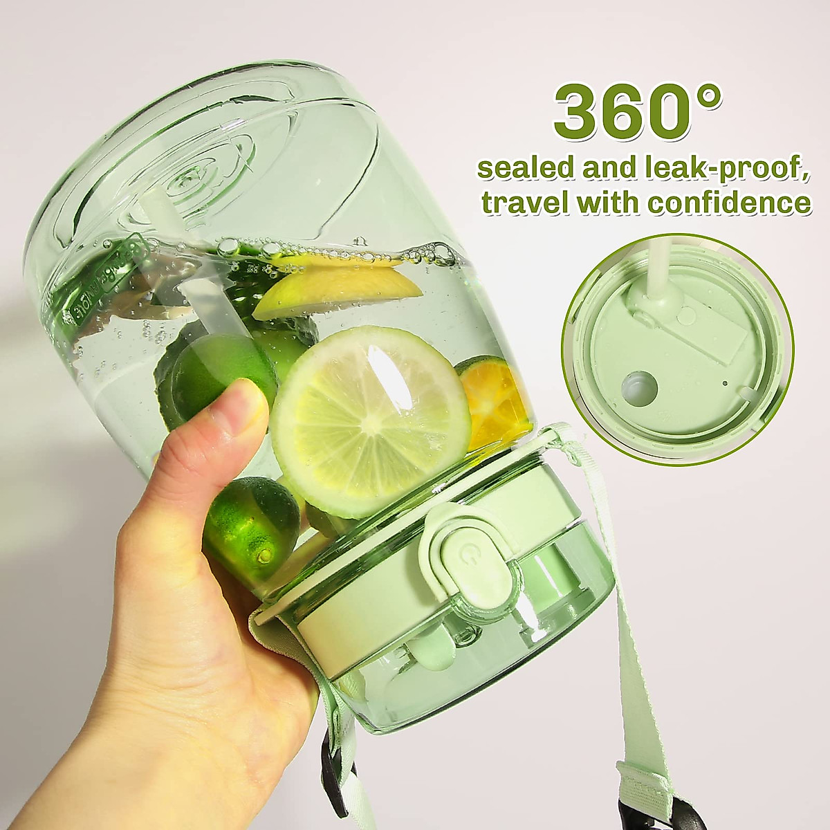 MOIOIBE Water Bottle with Straw 45oz Green Water Jug Aesthetic Big Belly Water Bottles with Straw for Women Kawaii Water Bottles with Strap Unique Kids Water Bottle