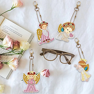 4 Pcs Diamond Painting Keychain, 5D Angel Girl Diy Diamond Pendant for Kids and Adult Beginners, Pendant Art Craft Bag Decor, Phone Straps Gift£¬Christmas Tree Ornament£¬Key Ring