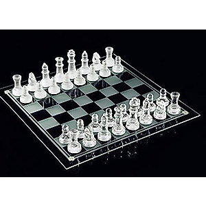 10"*10" Glass Chess Set Frosted and Clear Pieces Felted Bottom for Adult and Teens（Gift for Game Education）