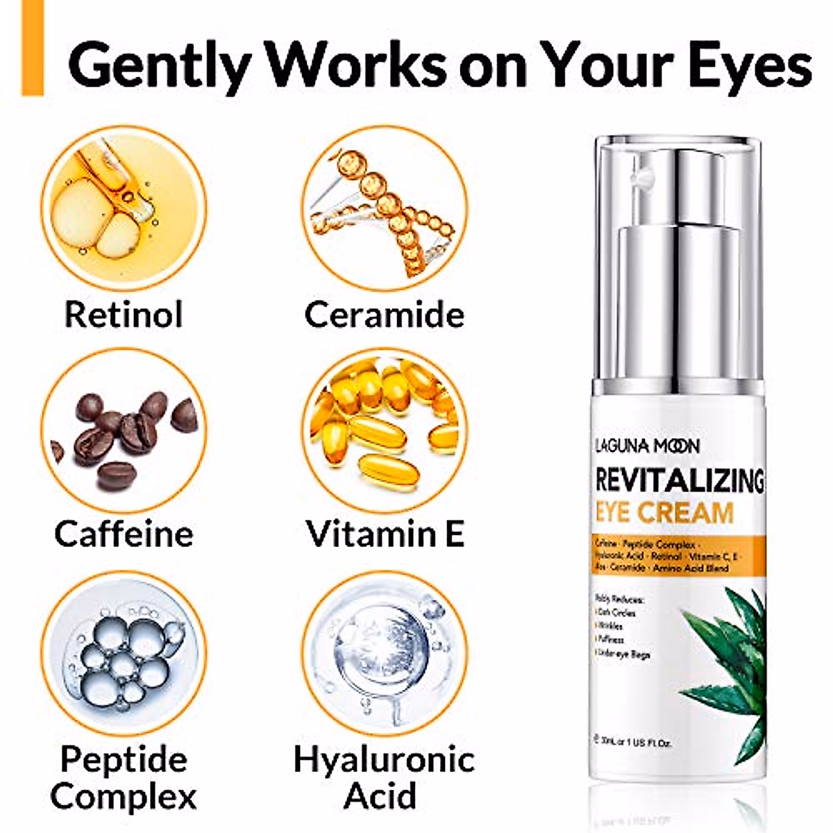 Anti-Aging Under Eye Cream - Reduce Dark Circles and Puffiness - Moisturizing and Firming Natural Eye Cream with Hyaluronic Acid, Retinol, Caffeine for All Skin Types