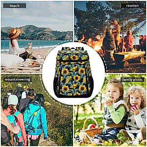 Sunflower Butterflies Cooler Backpack Leakproof Backpack Cooler Insulated Lunch Cooler Bag 30 Cans Camping Coolers for Beach Grocery Shopping Fishing