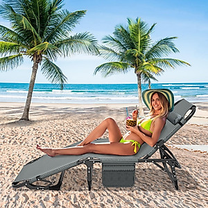 Slsy Folding Lounge Chairs Outdoor, Adjustable Sleeping Cot Chair, Portable Folding Bed Cot Chaise Lounge Chairs for Outside Beach Lawn Camping Pool Sun Tanning