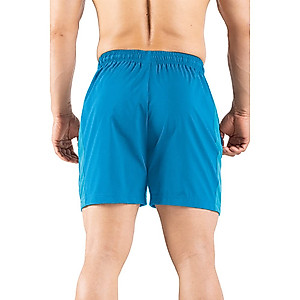 Gaglg Men's 5" Running Shorts 2 Pack Quick Dry Athletic Workout Gym Shorts with Zipper Pockets Light Blue/White,Large