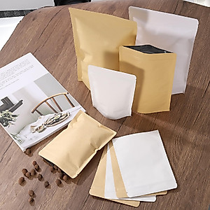 uxcell 50pcs Kraft Stand Up Pouches Sealable Paper Bags Foil Resealable Seal Pouches Packaging Zipper Bags for Food Storage Sample Package, White, 3.5x5.5 Inch