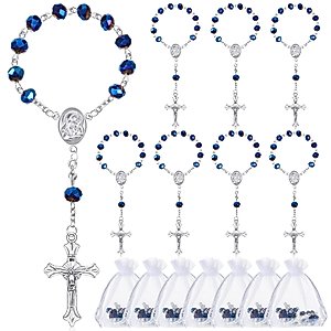Sureio 100 Pcs Baptism Favors Set Baptism Rosary Set Including 50 Mini Rosary Baptism Favors 50 Organza Bags for Baby Shower Wedding Supplies Gifts for Christening Weddings First Communion Gift
