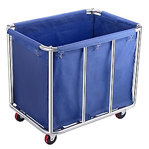 Laundry Cart with Wheels, 400L Capacity Commercial Laundry Sorter Rolling Laundry Hamper with Removable Oxford Bag and Sturdy Steel Frame, 330 lbs Load, Blue