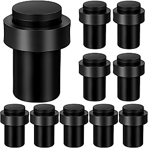 10 Pieces Door Stops Floor Mounted Door Stopper Stainless Steel Cylindrical Floor Door Stop Modern Decorative Rubber Bumper Door Holder Wall Protector Doorstop for Bottom or Top of Door (Black)