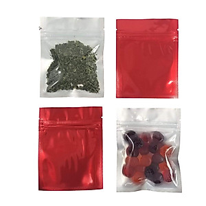Clear Front Resealable Red Mylar Bags - 5 Mil - 3.5" x 4.5" Zip Seal Heat Sealable Odor Proof Pouch for Herbs Food Vitamins Gummies Snacks Storage Container (100 or 3000) (100)