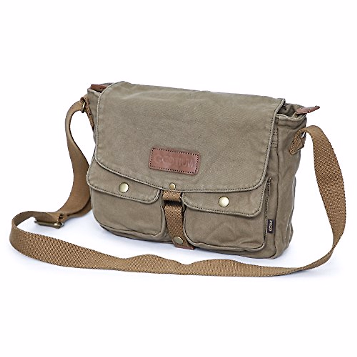 Gootium Canvas Messenger Bag - Vintage Crossbody Shoulder Bag Military Satchel, Olive Brown
