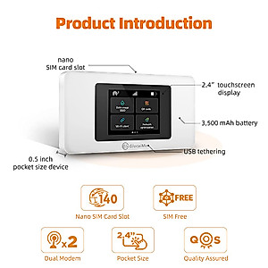 GlocalMe DuoTurbo 4G LTE Mobile Hotspot & Protective Case, Wireless Pocket WiFi Device for Home or Travel in 140+ Countries, SIMFREE, Smart Local Network Auto-Selection, with US 8GB & Global 1GB Data