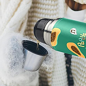 Stainless Steel Leather Vacuum Insulated Mug Pawpaw Thermos Water Bottle for Hot and Cold Drinks Kids Adults 16 Oz