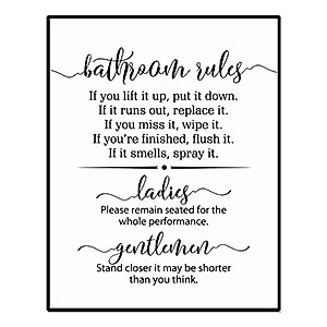 Bathroom Rules Sign, Bathroom Wall Decor, Funny Bathroom Sign, Flush the Toilet, Toilet Sign, Guest Bathroom Sign, Please Remain Seated, 8 x 10 Inches Unframed