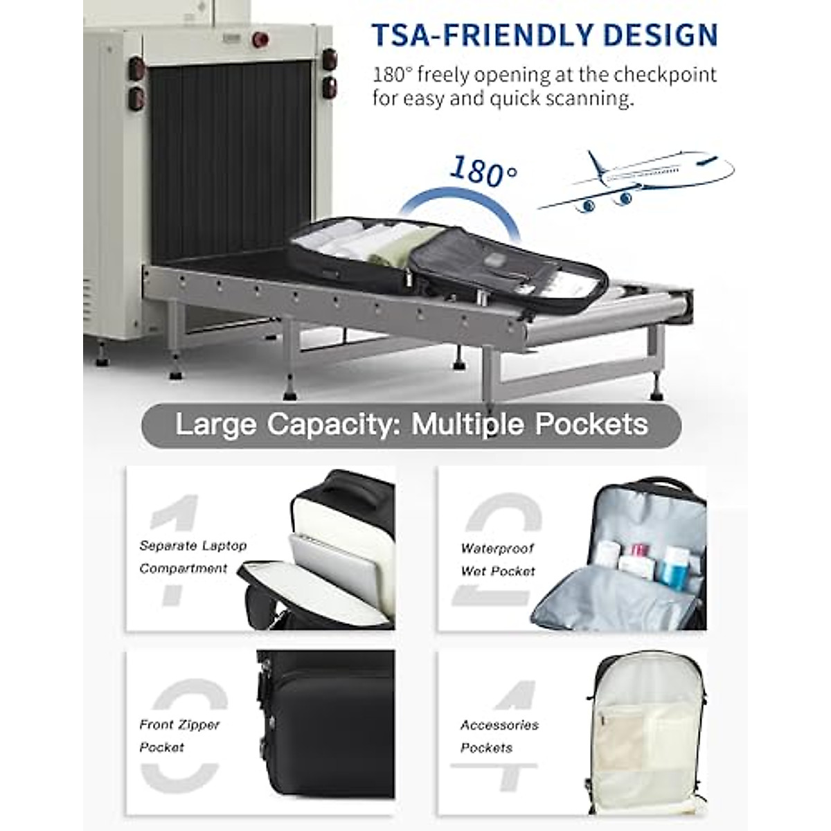 Telena Travel Backpack for Women Large Carry On Backpack Airline Approved Personal Item Backpack with USB Charging Port Waterproof Casual Bag, Black