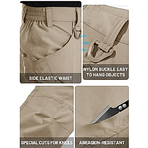 TACVASEN Men's Quick-Dry Pants Water-Resistant 8 Pockets Ripstop Hiking Pants Khaki, 32