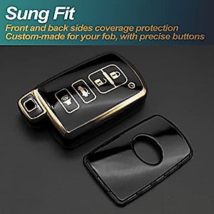 FEYOUN Key Fob Cover Compatible with Toyota Avalon Camry Corolla RAV4 Sequoia Highlander Smart 4 Buttons TPU Remote Keyless Key Fob Case Protection Shell Accessories, Black