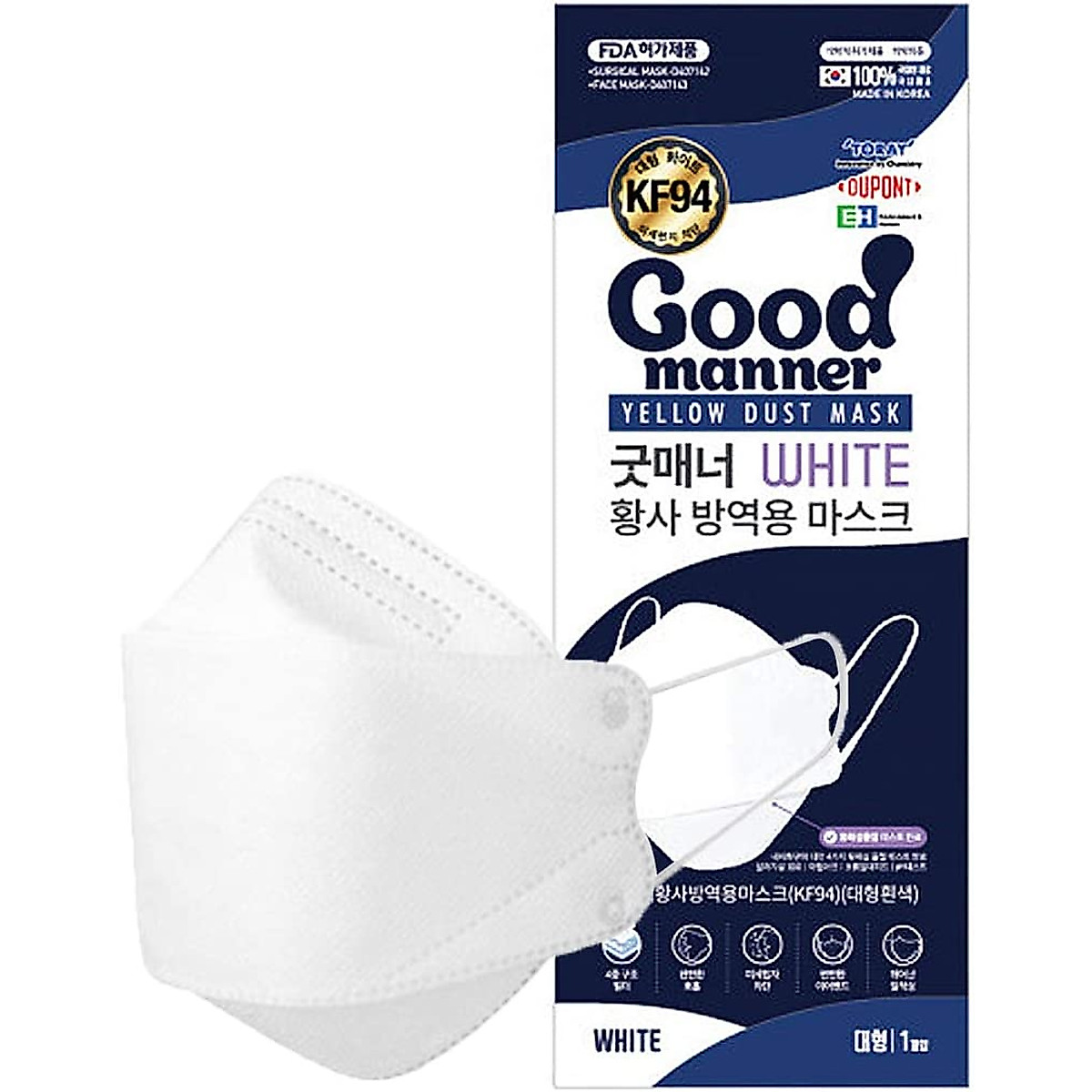 (50 Count) Good Manner KF94 Protective Face Safety Mask (White) Made in South Korea