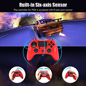 OKHAHA Controller for PS4 Wireless Controller for Playstation 4 Controller DoubleShock 4 Wireless Motion Sensor, Gifts for Kids Gifts for Girls, Magma Red