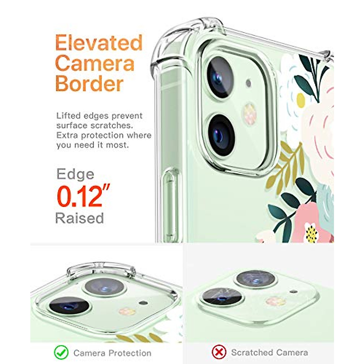 GVIEWIN for iPhone 12 Case and iPhone 12 Pro Case with Screen Protector + Camera Lens Protector, Clear Floral Flexible TPU Shockproof Women Girls Flower Pattern Phone Case 6.1"(Abundant Blossom/White)