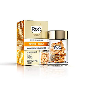 RoC Multi Correxion Revive + Glow 20% Pure Vitamin C Night Serum Capsules for Brightening, Dark Spots, and Texture