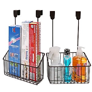 WIRESPIRIT - Over Cabinet Door Organizer Storage Basket (Set 2) with No Assembly Required for Kitchen, Bathroom, Pantry - Hold Food Wrap, Foil Cookies Sheet, Spice, Cutting Board - Bronze