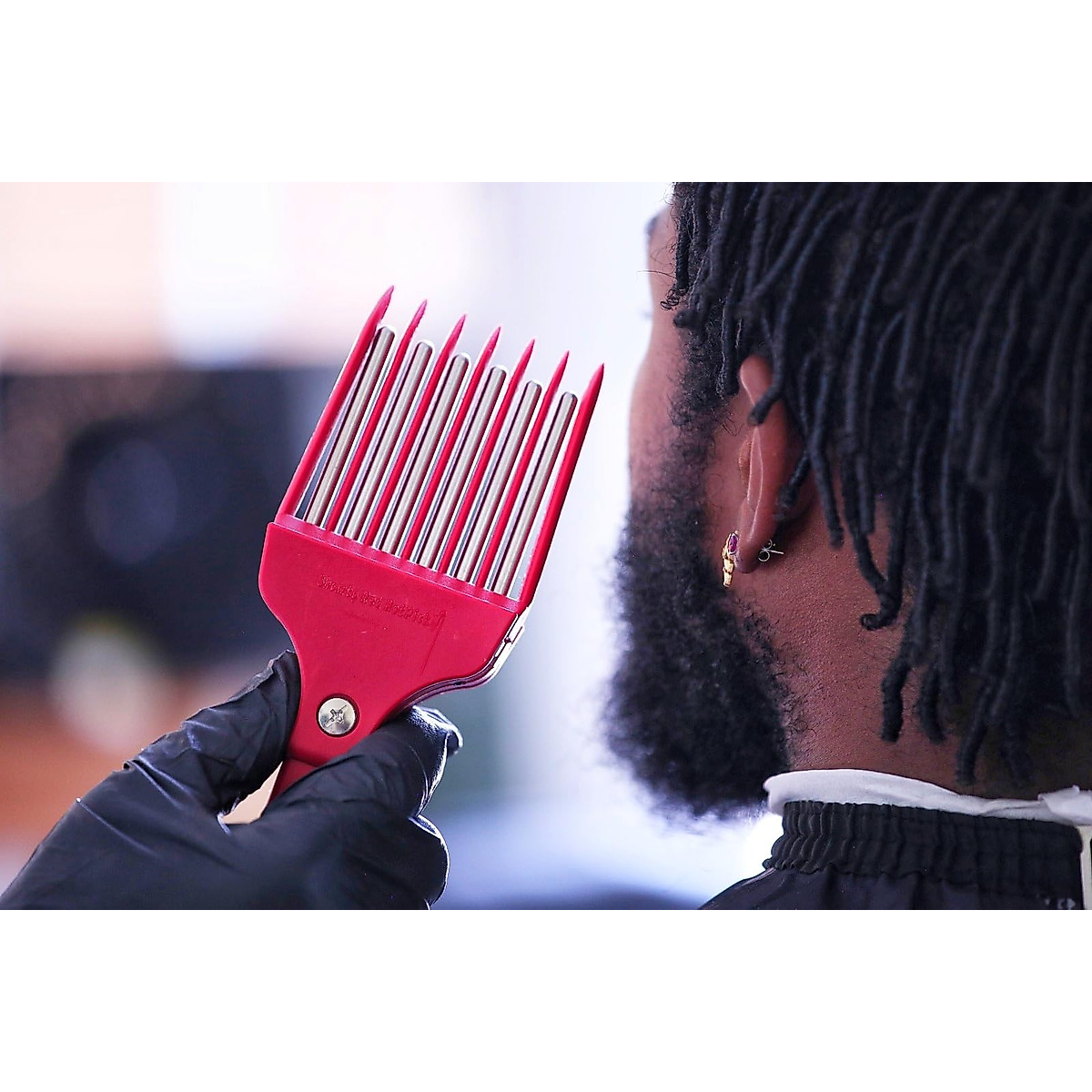 Shawty Red Electric Hot Pick Beard Grooming Kit For Men Low Heat Hot Afro Comb Skin Sensitive Adjustable Temperature Heated Straightener For African American M&W With Hair Conditioner Detangler Spray