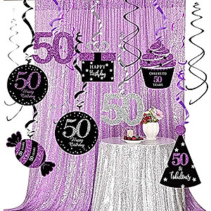 50th Birthday Decorations for Women Purple Silver Black Qian’s Party Purple Silver Black Foil Hanging Swirls Decorations 50th Birthday Party Hanging Decor – Women 50th Birthday Party Decoration Swirls - Set of 15