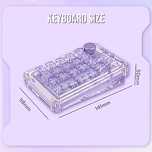 KiiBoom Phantom 21 Hot Swappable Crystal Acrylic Numpad, BT5.0/2.4GHz/USB-C Triple Mode NKRO Programmable Numeric Keypad with Knob, South-Facing RGB, 1900mAh Battery for Win/Mac (Purple)