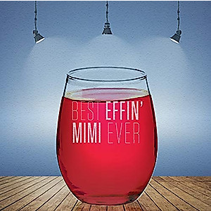 Veracco Stemless Wine Glass Best Effin' Mimi Ever (Clear, Glass)