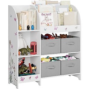 BOTLOG Toy and Book Organizer for Kids, Toy Storage Organizer with 4 Bins, Children's Toy Shelf for Playroom, Kindergarten, School