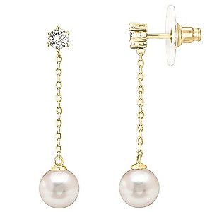 PAVOI Womens 14K Yellow-Gold-Plated-Brass Sterling Silver Post Shell Pearl Drop Earring