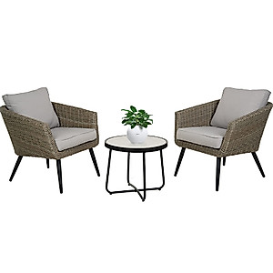 Grand patio 3-Piece Patio Bistro Set with Heavy-Duty Anti-Rust Aluminum Frame Wicker Outdoor Conversation Chairs Sets with Coffee Table for Balcony Yard Gray Cushions