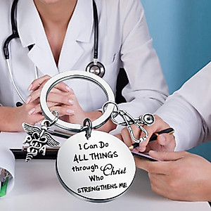 LQRI Physician Assistant Gift PA Gift I Can Do All Things Through Christ Who Strengthens Me PA Keychain PA Student Gifts Medical School Graduation Gift (sliver)