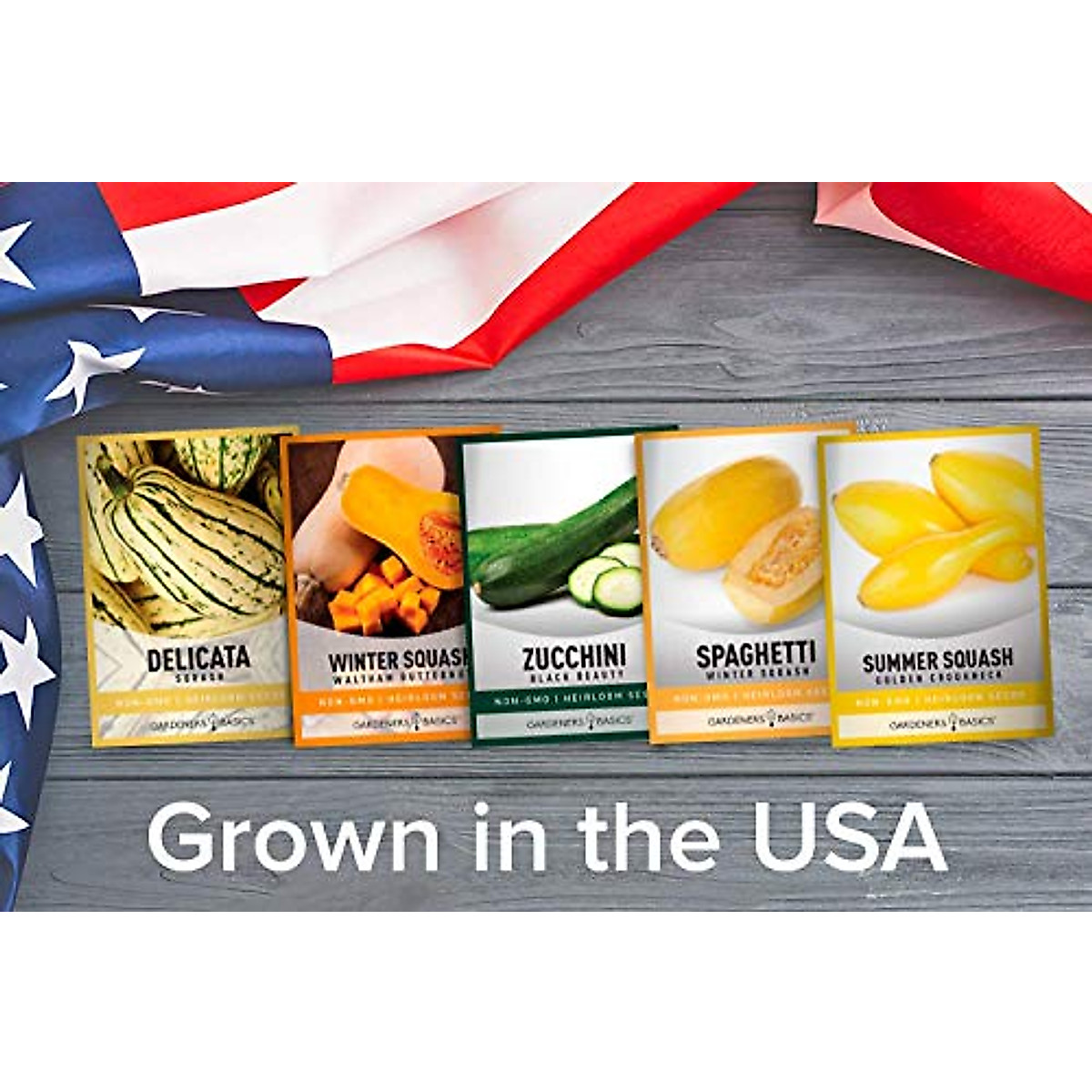 Squash Seeds for Planting 5 Individual Packets - Zucchini, Delicata, Butternut, Spaghetti and Golden Crookneck for Your Non GMO Heirloom Vegetable Garden by Gardeners Basics