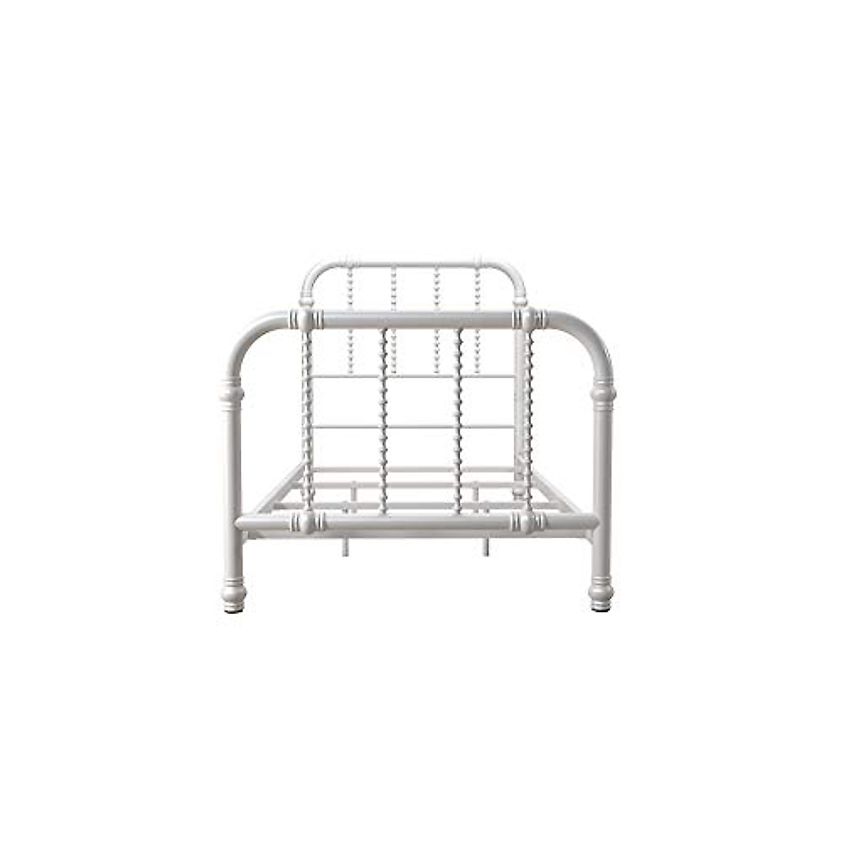 DHP Jenny Lind Kids Metal Bed Frame with Country Chic Headboard and Footboard, Underbed Storage Space for Toys, Twin, White