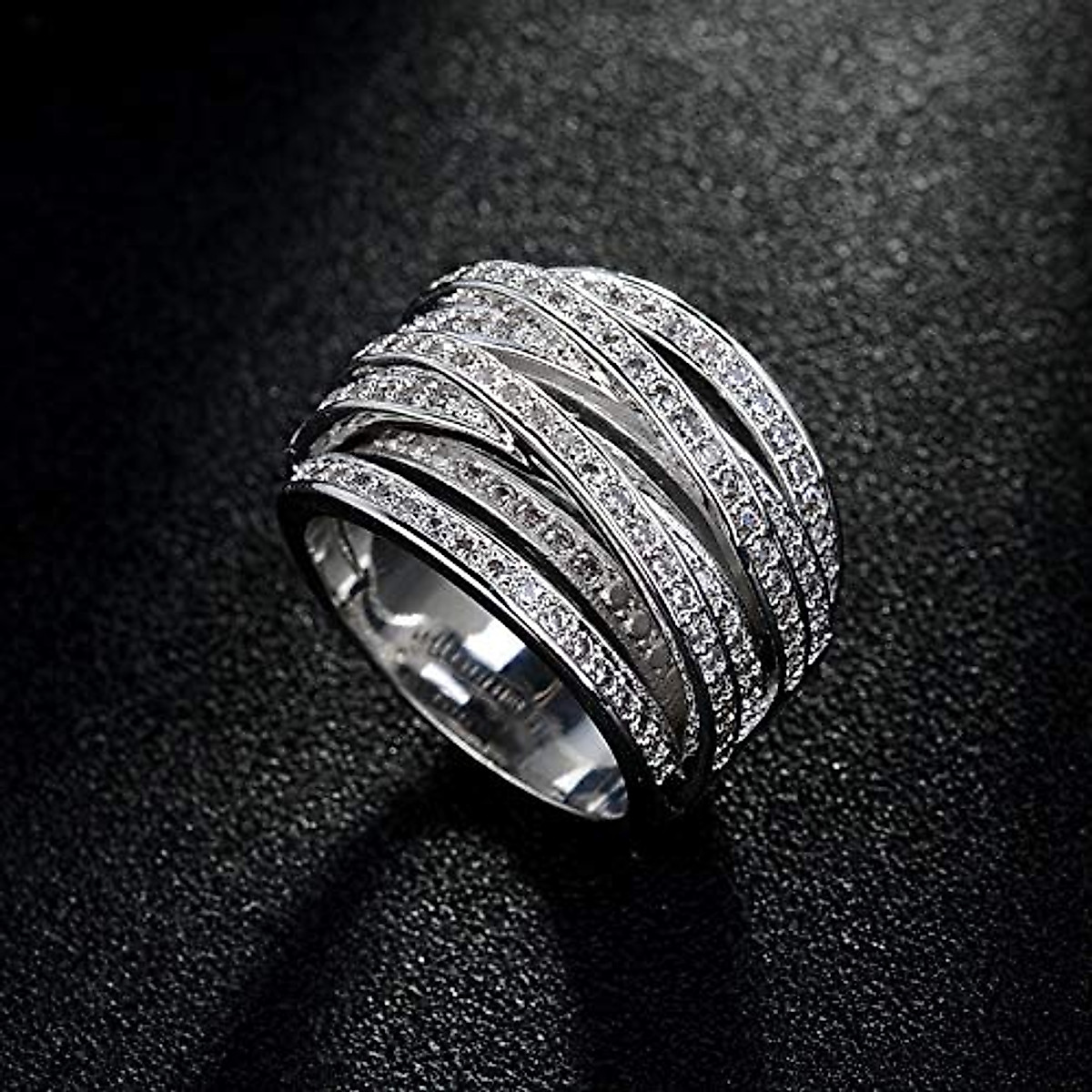 Gixaxak 925 Sterling Silver Shiny Diamond Ring Multi-Layer Winding Cubic Zirconia Anniversary Ring White Topaz Cubic Zirconia CZ Diamond Elegant Eternity Engagement Wedding Band Ring 6