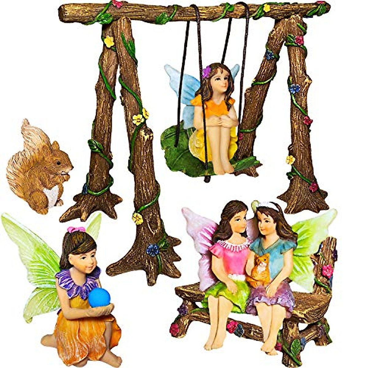 Mood Lab Fairy Garden - Accessories Kit with Miniature Figurines - Swing Set of 6 pcs - for Outdoor or House Decor