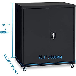 LUCYPAL Metal Storage Cabinet with Wheels, Lockable Metal Cabinet with 1 Adjustable Shelf Suit Home Office,Black