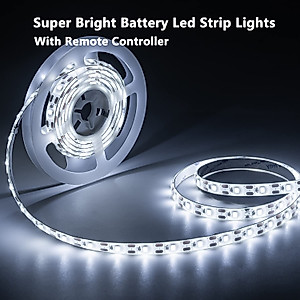 JUNWEN Battery Operated LED Strip Lights with Remote Daylight White, Timer, Dimmable, Waterproof, 13.2ft 240 LED Light Strip Suitable for Stairs, Wardrobe, Kitchen, Bedroom, Party, 2 Pack of 6.6ft.