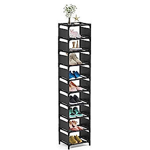 sunvito shoe rack 10 tiers, Space saving 10 pairs tall shoes organizer shoe shelves, Narrow shoe rack stackable cubby storage for entryway,closet,cabinet,bedroom,garage,wardrobe, over door,hallway