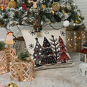 AVOIN colorlife Watercolor Red and Black Buffalo Plaid Christmas Trees Throw Pillow Cover, 18 x 18 Inch Seasonal Winter Holiday Cushion Case Decoration for Sofa Couch