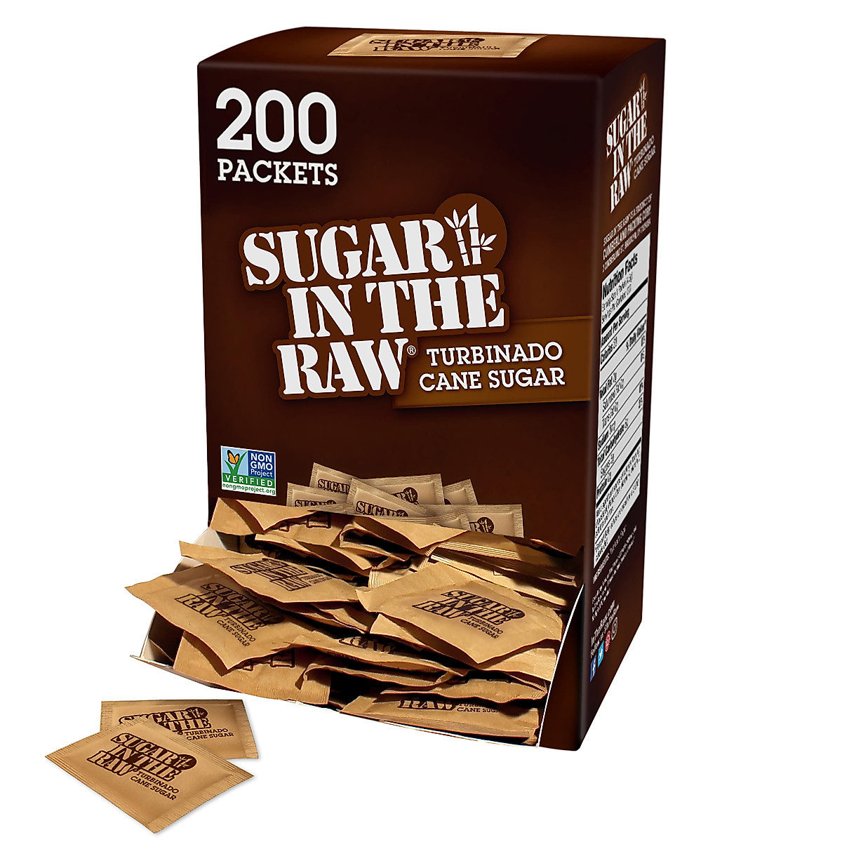 Sugar In The Raw Turbinado Cane Sugar Packets, 200 Count, Natural Sweetener for Drinks and Baking, Vegan, Gluten-Free, Non-GMO