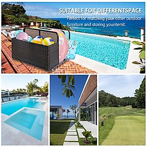STMHOM Poolside Float Storage, Outdoor Storage, Patio Poolside Float Storage Basket, Storage Box, PE Rattan Outdoor Pool Caddy with Rolling Wheels for Floaties, Patio, Pool, Movable, Brown