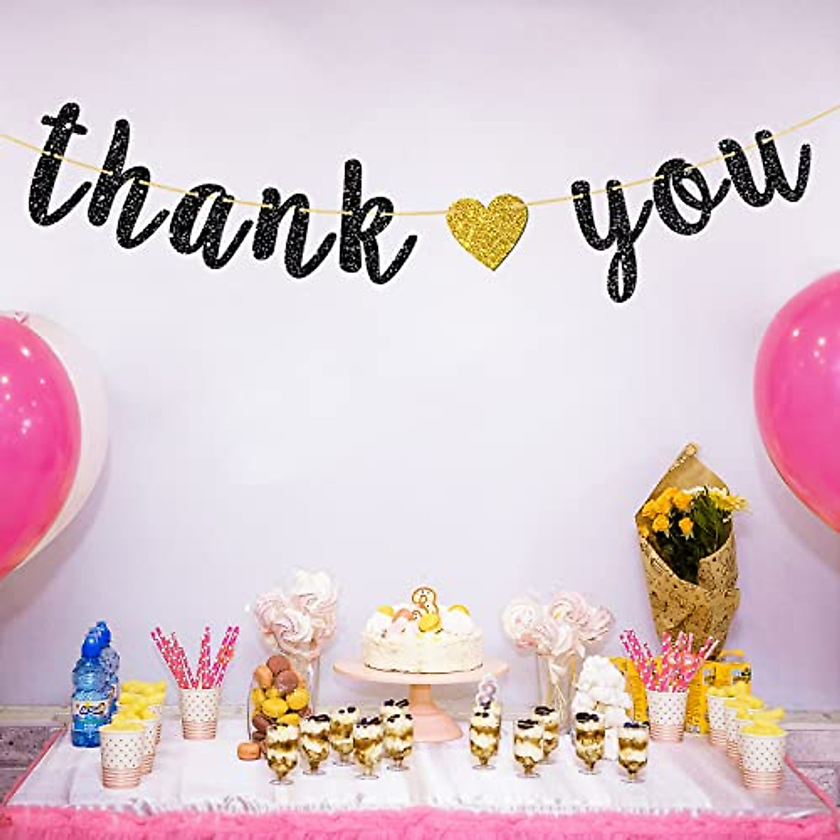 Black Glitter Thank You Banner - Engaged - Wedding - Bridal Shower Bunting Thanksgiving Photo Booth Props
